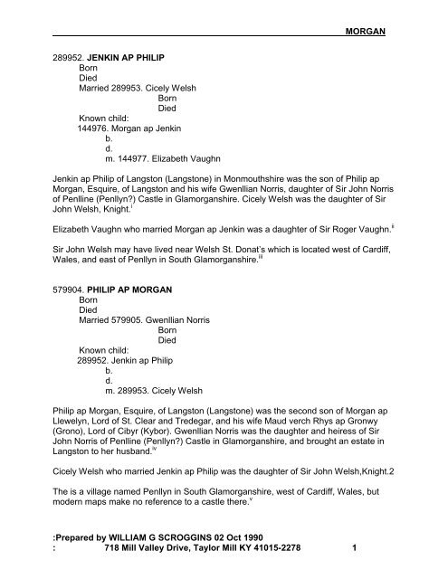 MORGAN - Genealogy Research Papers