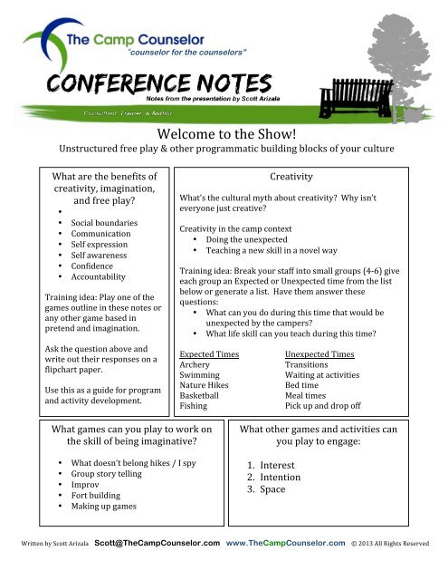 Play handout - American Camp Association, New England