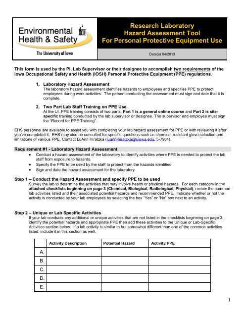 Research Laboratory Hazard Assessment Tool - Environmental ...
