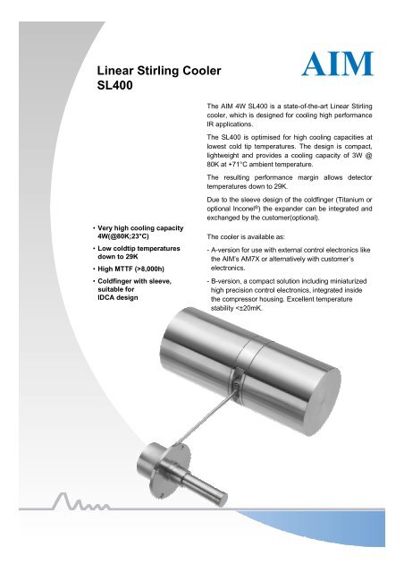 Linear Stirling Cooler SL400 - AIM Infrarot-Module GmbH Linear Stirling Cooler SL400 - AIM Infrarot-Module GmbH