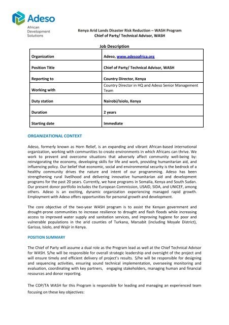 Job Description ORGANIZATIONAL CONTEXT - Adeso