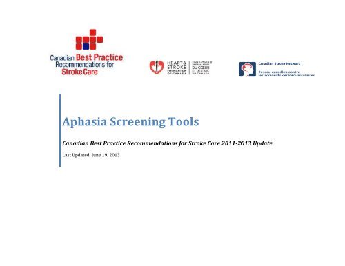 Aphasia Screening Tools - Canadian Best Practice ...