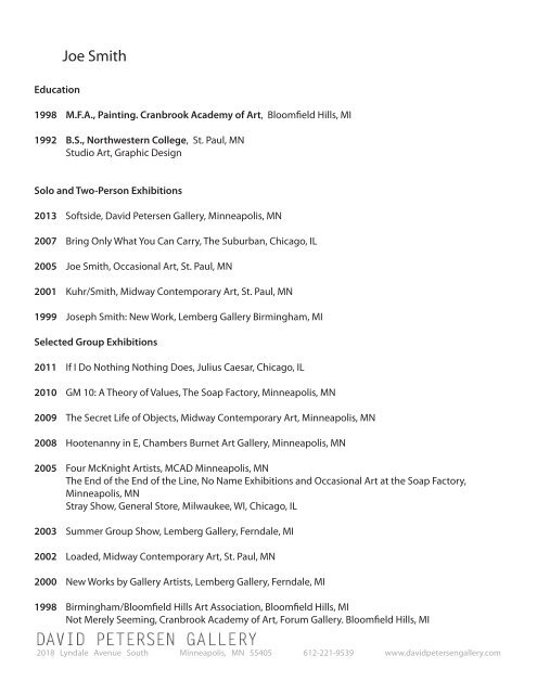 Joe Smith CV - David Petersen Gallery