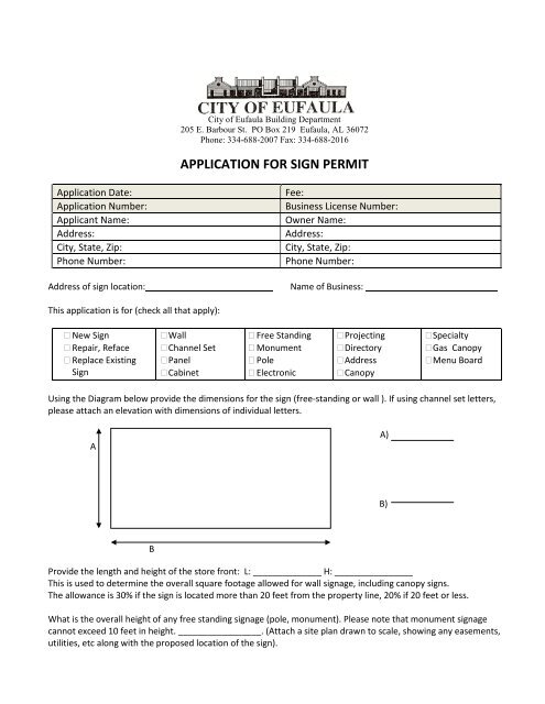 APPLICATION FOR SIGN PERMIT - Eufaula