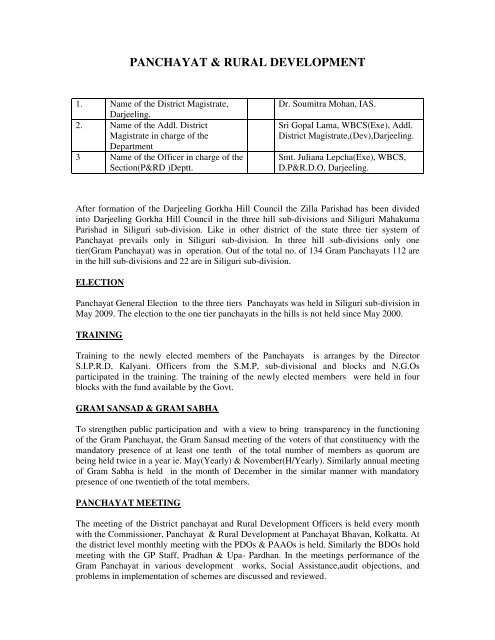 PANCHAYAT & RURAL DEVELOPMENT - Darjeeling