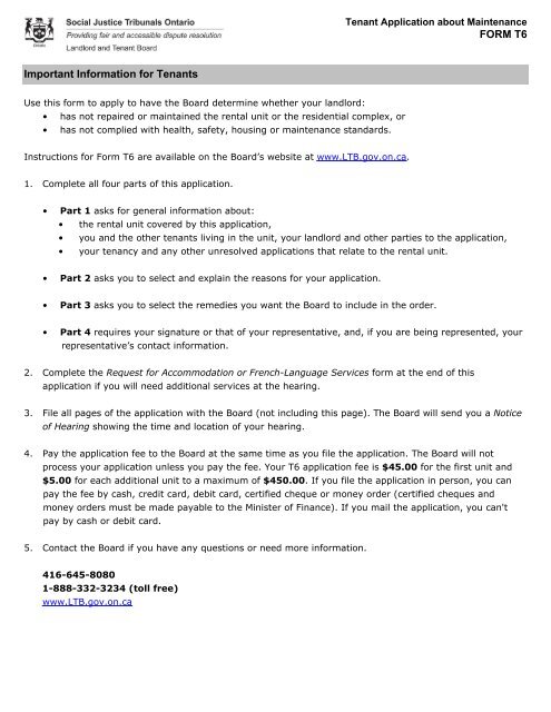 T6 Form V2.0 RTA - Landlord Tenant Board