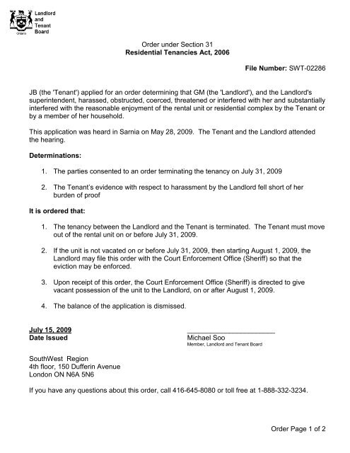 SWT-02286-R-T2 - Landlord Tenant Board