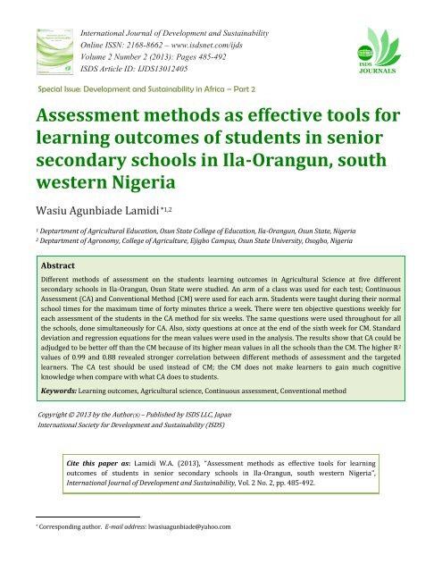 Assessment methods as effective tools for learning outcomes of ...