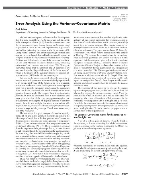Error Analysis Using the Varianceâ€“Covariance Matrix