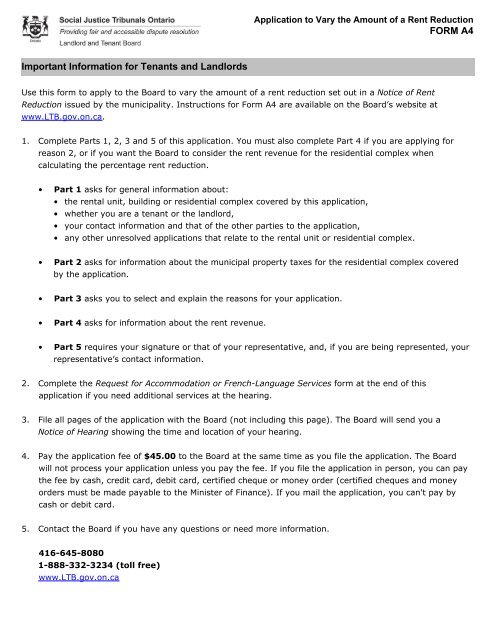 A4 Form RTA - Landlord Tenant Board