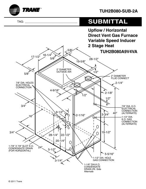 Trane Submittal Upflow / Horizontal Direct Vent Gas Furnace ...