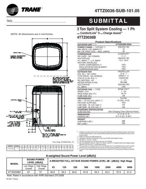 Trane Submittal 3 Ton Split System Cooling 1 Ph with ComfortLink ...