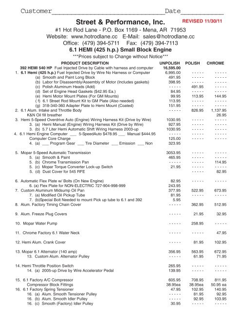 325 (6.1)Hemi Engine Price List.qxd - Street & Performance