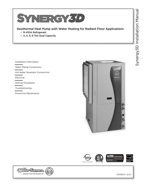 Waterfurnace Thermostat Wiring S Ynergy3D Installation Manual
