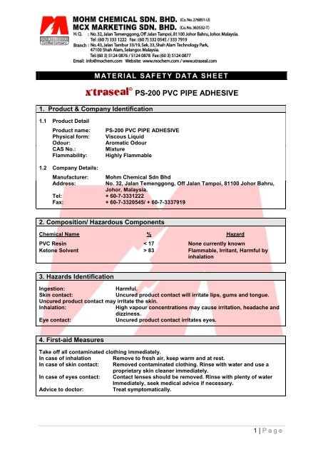 PS-200 PVC PIPE ADHESIVE