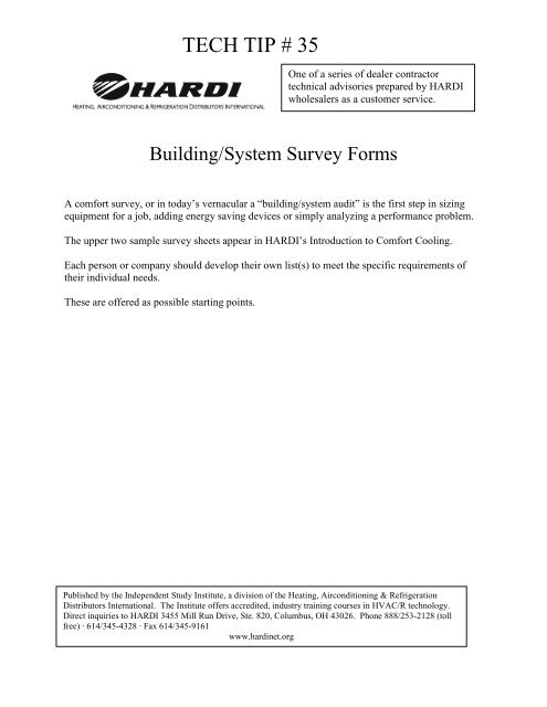 Building/System survey forms - HVAC Sales & Supply Co., Inc.