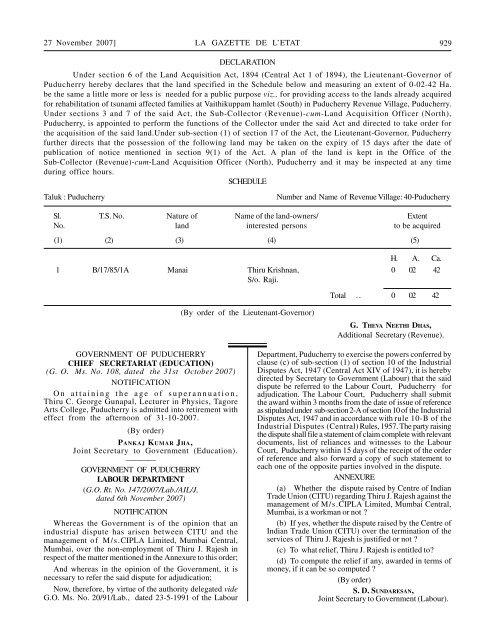 Government Notifications - Department of Stationery and Printing