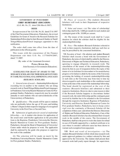 Government Notifications - Government of Puducherry