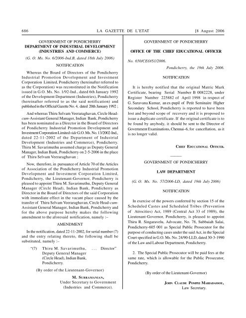 Government Notifications - Department of Stationery and Printing