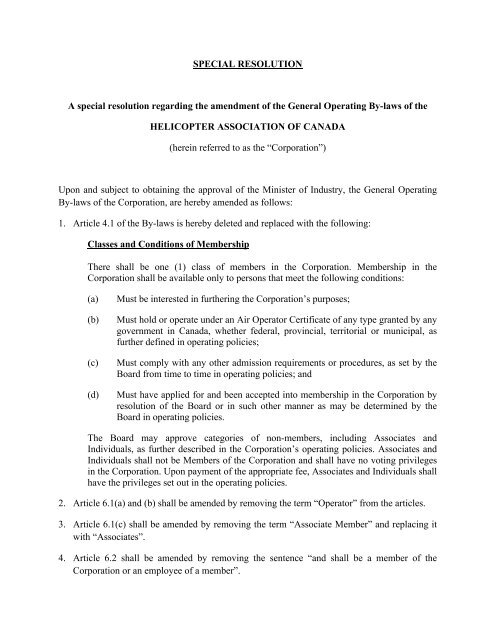 AGM Agenda Item 7 Special Resolution to Amend the By-Laws of ...
