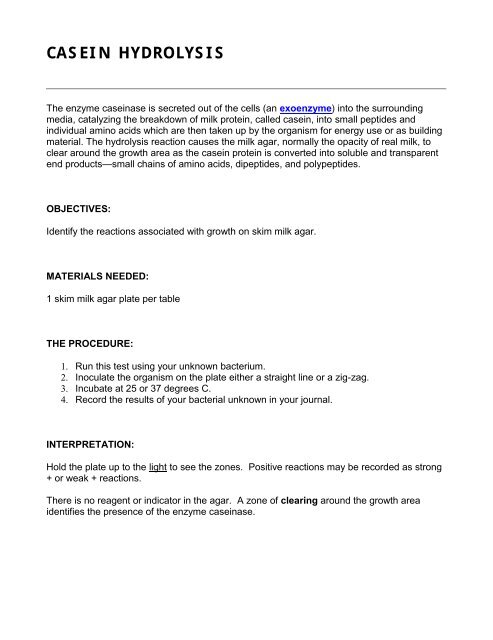 Casein Hydrolysis Test