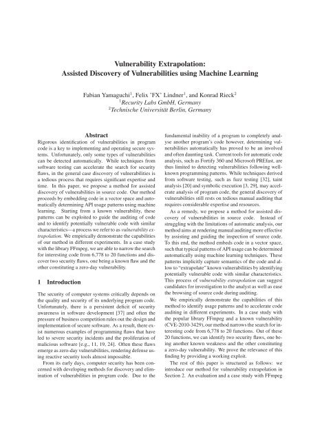 Vulnerability Extrapolation - Assisted Discovery of Vulnerabilities ...