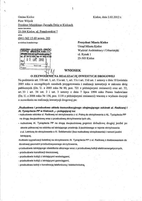 Wniosek o zezwolenie na realizacjÄ inwestycji drogowej