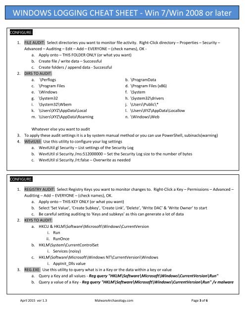 WINDOWS LOGGING CHEAT SHE