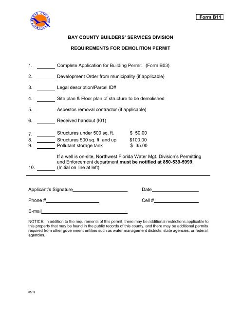 REQUIREMENTS FOR DEMOLITION PERMIT - Bay County Online