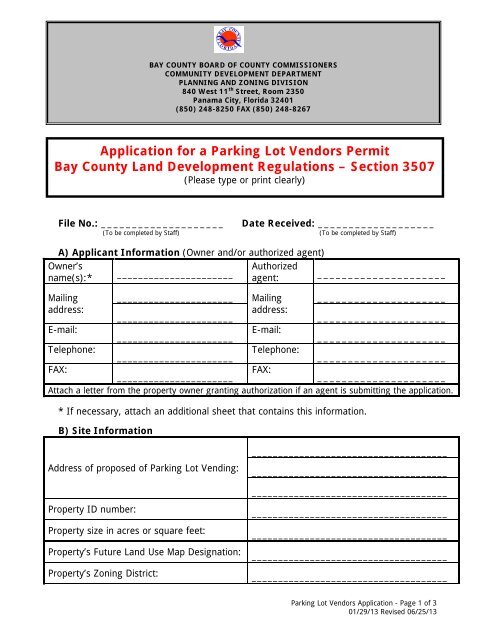 Application for a Parking Lot Vendors Permit - Bay County Online