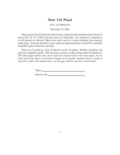 Stat 110 Final - Projects at Harvard