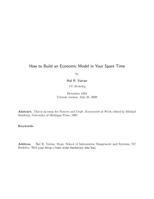 How to Build an Economic Model in Your Spare Time - School of ...