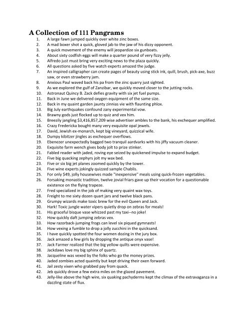 A Collection of 111 Pangrams