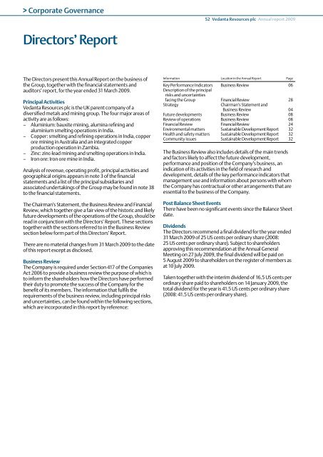 Directors' Report - Vedanta Resources plc