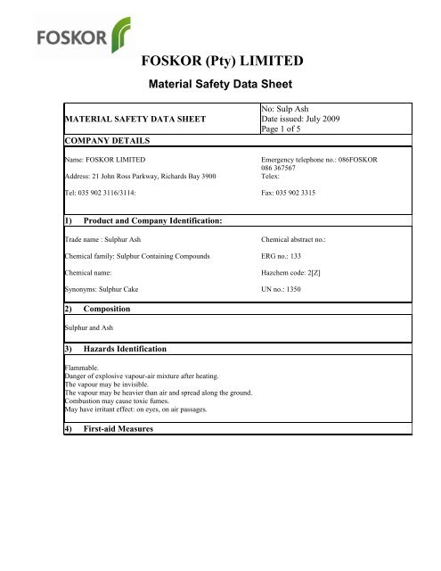 Sulphur Ash - Foskor