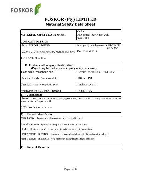 Phosphoric acid - Foskor