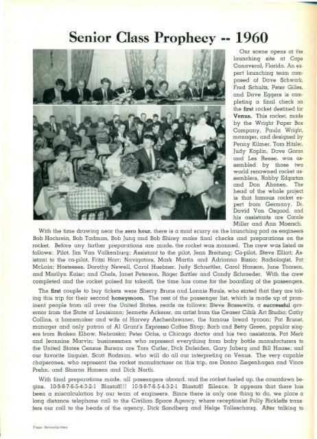 Senior Class Prophecy -- 1960 - Christ Appraisal Service