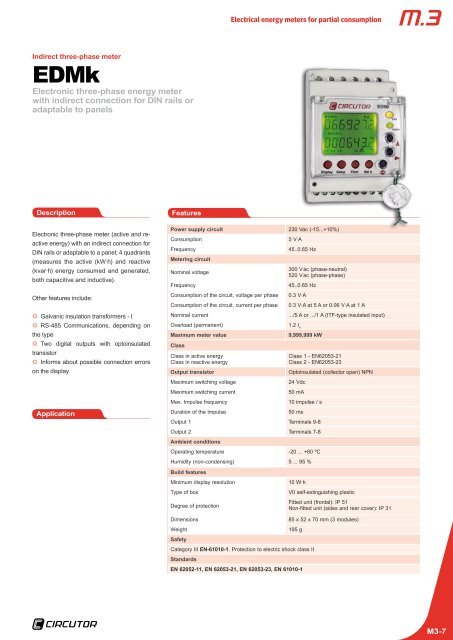 Electronic three-phase energy meter with indirect connection for DIN ...