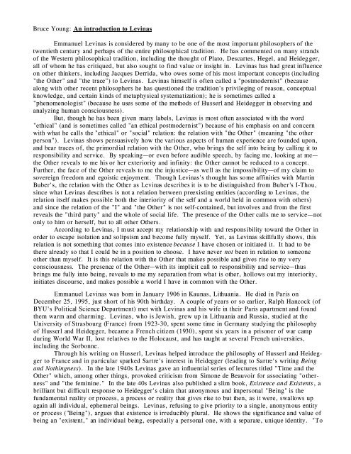 introduction to Levinas - BYU Department of English