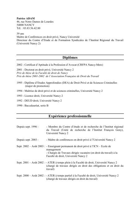 CV Patrice ADAM - Social-law.net