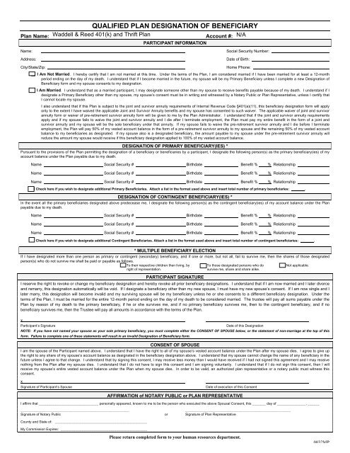 401(k) Beneficiary Designation - Waddell & Reed