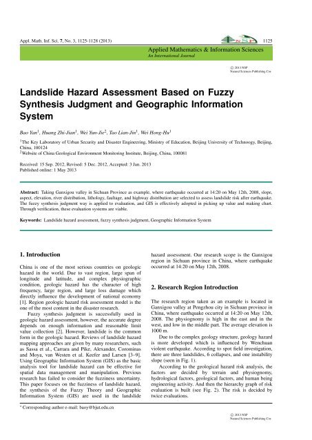 Landslide Hazard Assessment Based on Fuzzy Synthesis Judgment ...