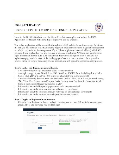 PSAS APPLICATION INSTRUCTIONS FOR COMPLETING ONLINE APPLICATION