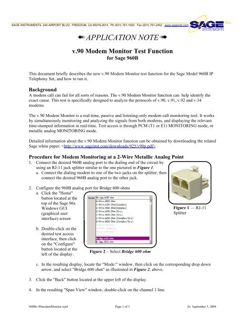 v.90 Modem Monitor Test Function - Sage Instruments