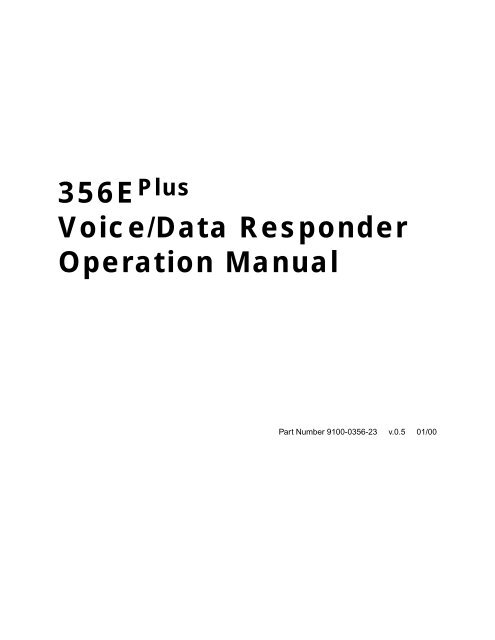 356EPlus Voice/Data Responder Operation ... - Sage Instruments