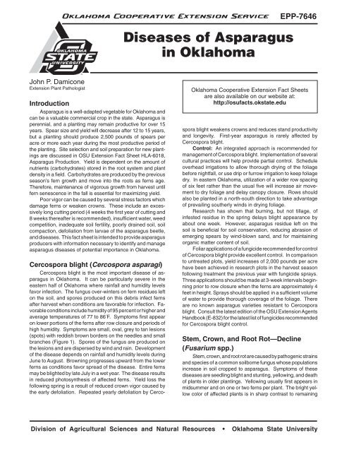 Diseases of Asparagus in Oklahoma - OSU Fact Sheets