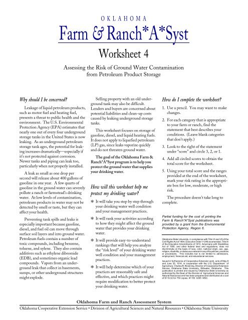 Oklahoma Farm & Ranch*A*Syst Worksheet 4 - OSU Fact Sheets
