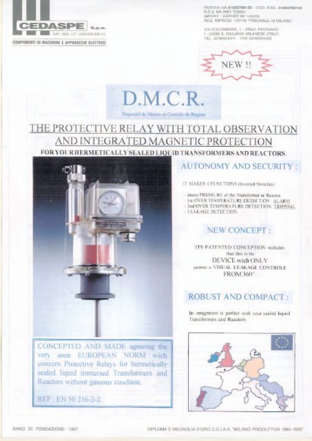 D.M.C.R. protective relay for hermetically sealed ... - Cedaspe