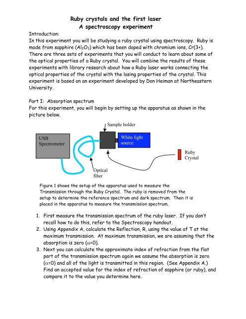 Ruby crystals and the first laser A spectroscopy experiment