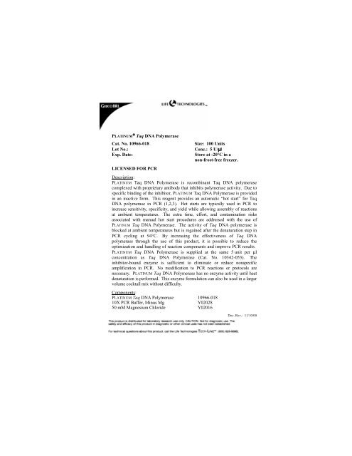 Platinum Taq DNA Polymerase - Information Technology